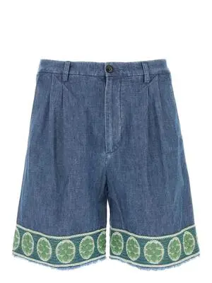 Valentino Garavani Tailored Denim Bermuda Shorts With Embroidered Detail - Light Blue