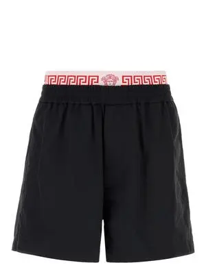 Versace Nylon Bermuda Shorts With Logo Waistband - Black