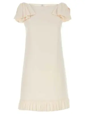 Valentino Garavani Ivory Wool-blend Mini Dress With Silk Lining - White