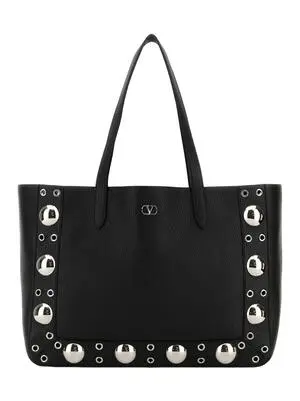 Valentino Garavani Vlogo Signature Studded Leather Shopping Handbag - Black