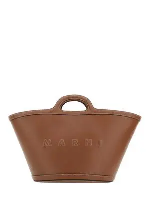 Marni Leather Mini Tropicalia Handbag 21 Cm X 27 Cm X 13 Cm - Brown