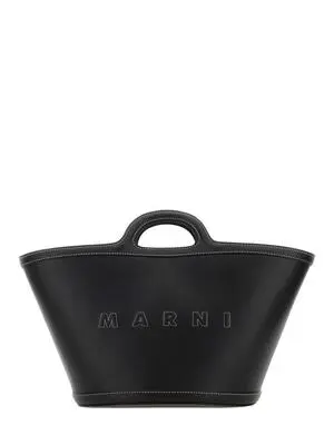 Marni No Mini Tropicalia Leather Small Handbag, 21 Cm X 27 Cm X 13 Cm - Black