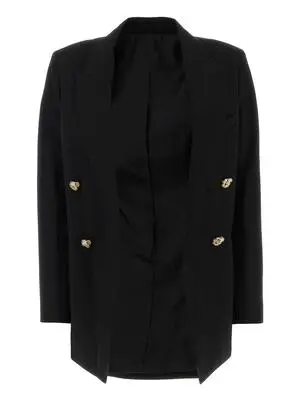 LANVIN Double-breasted Virgin Wool Blazer - Black