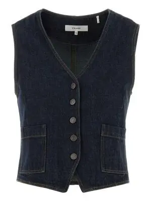 FRAME Frame Cotton Denim Vest Blue