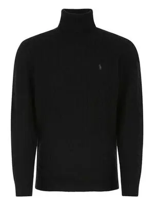 Polo Ralph Lauren Wool-cashmere Cable Knit Turtleneck Sweater - Black