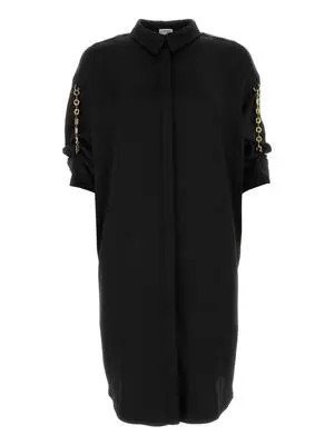 Loewe Satin Shirt Dress With Chain Detail - Black