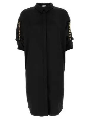 Loewe Satin Shirt Dress With Chain Detail - Black