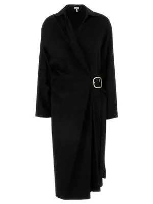 Loewe Stretch Cady Belted Midi Dress - Black