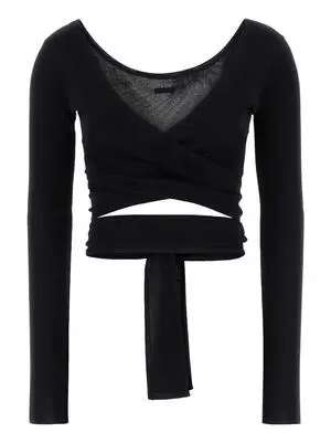 FERRAGAMO Viscose Wrap Cardigan With Tie Detail - Black