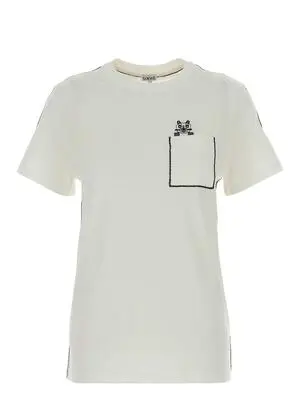 Loewe Cotton T-shirt With Blue Trim Detail - White