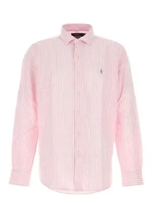 Polo Ralph Lauren Embroidered Linen-blend Striped Shirt - Stripped
