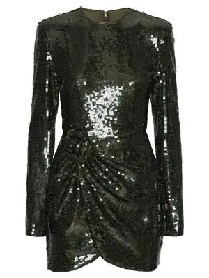 ROTATE BY BIRGER CHRISTENSEN Sequin Long Sleeve Draped Mini Dress - Black Olive