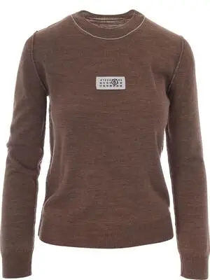 MAISON MARGIELA MM6 Maison Margiela Crewneck Logo Patch Sweater Light Brown