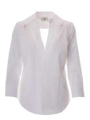 Elisabetta Franchi Embroidered Logo Cotton Shirt - Bianco