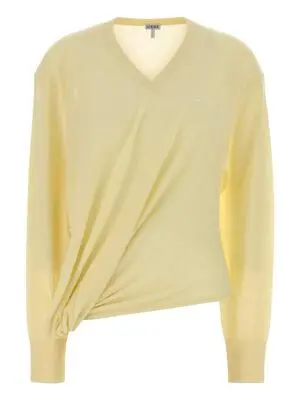 Loewe V-neck Wool-blend Knit Sweater With Draped Detail - Yellow