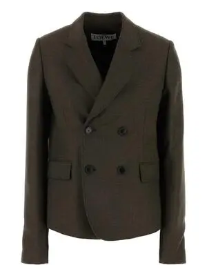 Loewe Double Breasted Virgin Wool Blazer With Satin Lining - Brown