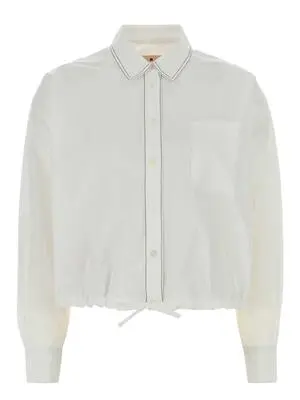 Marni Oversize Poplin Shirt With Drawstring Hem - White