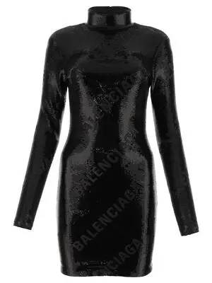 Balenciaga Sequined High Neck Mini Dress - Black