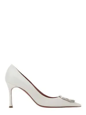Amina Muaddi AMINA MUADDI Camelia Leather Pumps With 9 Cm Stiletto Heel White