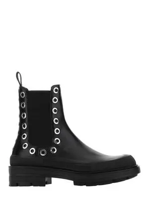 Alexander McQueen Boxcar Ankle Boots In Calf Leather With Eyelet Detailing - Black