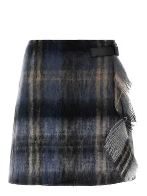 LOEWE LOEWE Embroidered Mohair-Blend Plaid Mini Skirt