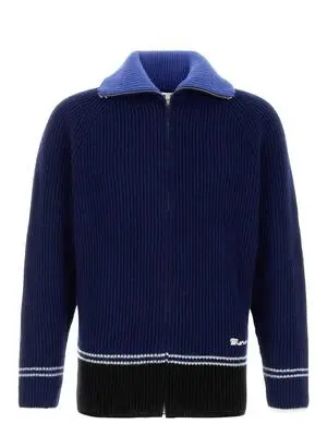 Marni Ribbed Zip-up Cardigan With Shawl Collar - Blue