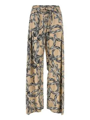 Loewe Printed Silk Wide-leg Pants - Red