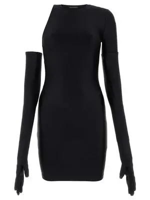 Balenciaga Stretch Nylon Mini Dress With Integrated Gloves - Black