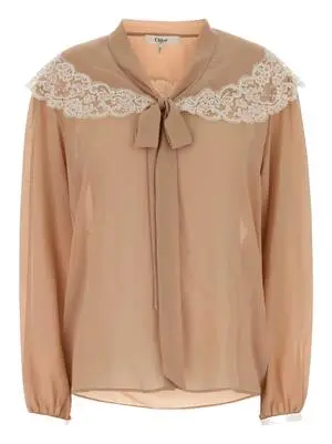 CHLOÉ CHLOE Silk Crepe Blouse With Lace Collar