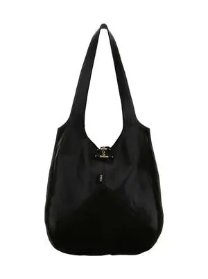 Chloé Balloon Shopping Handbag In Suede And Leather With 38 Cm Handle - Black