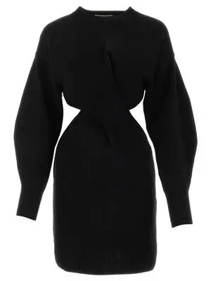 Alexander McQueen Wool-cashmere Blend Dress With Draped Detail - Black