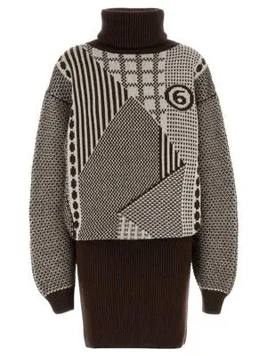 MAISON MARGIELA Embroidered Wool-blend Mini Sweater Dress - Stripped