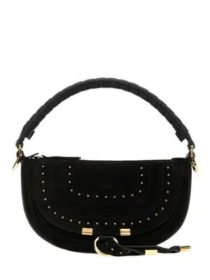 Chloé CHLOE Suede Shoulder Handbag With Studded Embellishments Black