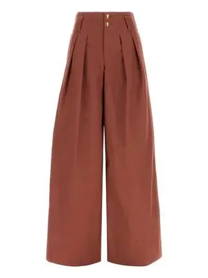 CHLOÉ CHLOE Cotton Wide-Leg Pleated Trousers