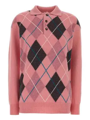 JW ANDERSON JW ANDERSON Pink Argyle Wool Polo Shirt