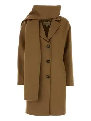Michael Kors Wool Blend Tailored Fit Jacket With Scarf Detail - Camel
