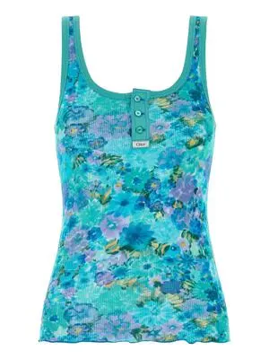 Chloé Chloé Scoop Neck Floral Print Top Blu