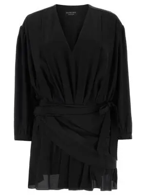 Balenciaga Silk Crepe Mini Dress - Black