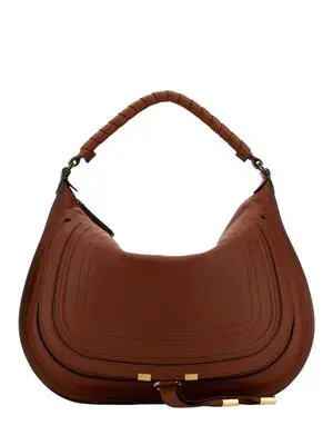 Chloé Marcie Shoulder Handbag In Calf Leather With Golden Hardware - Camel