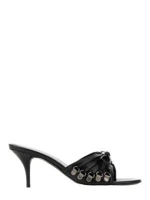 Balenciaga Cagole Flat Leather Sandals - Black