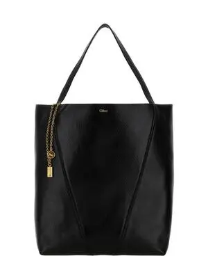Chloé Large Spin Shopping Handbag In Calf Leather With Antiqued Gold-tone Hardware - Black