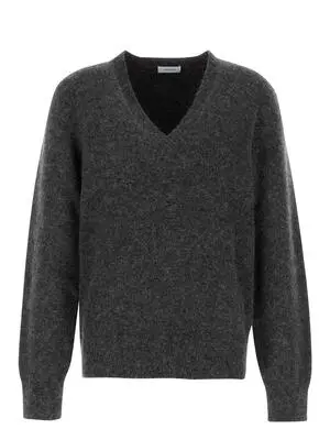 FERRAGAMO V-neck Stretch Alpaca Blend Sweater - Grey