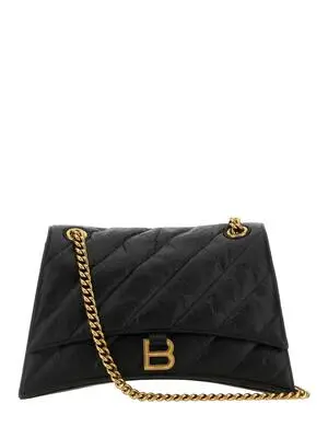 Balenciaga Crush Leather Shoulder Handbag - Black