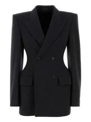 Balenciaga Cashmere Blend Double Breasted Blazer - Grey