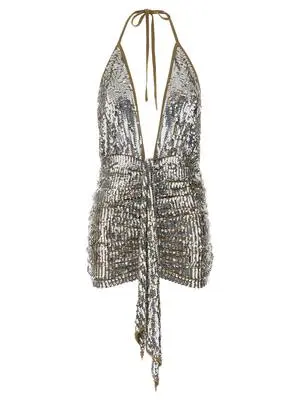 Dsquared2 Sequined Halterneck Mini Dress - Silver