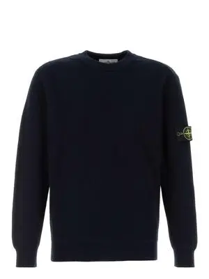 Stone Island STONE ISLAND 100% Cotton Ribbed Knit Sweater With Signature Badge Blue
