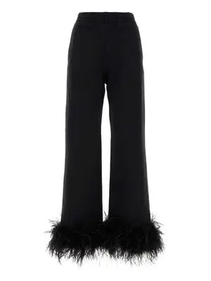 Prada Feather Trimmed Cotton Joggers - Black