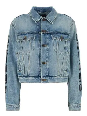 Balenciaga Logo" Denim Jacket - Light Blue
