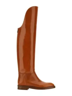 DURAZZI MILANO Knee-high Equestrian Boots In Calf Leather - Camel