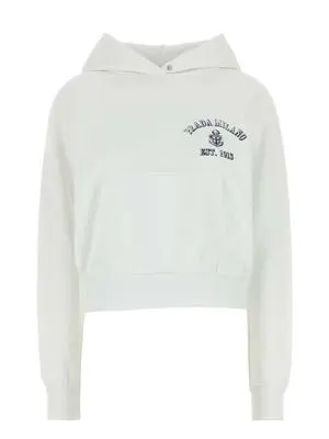 Prada Cotton Crewneck Sweatshirt With Embroidered Logo - White